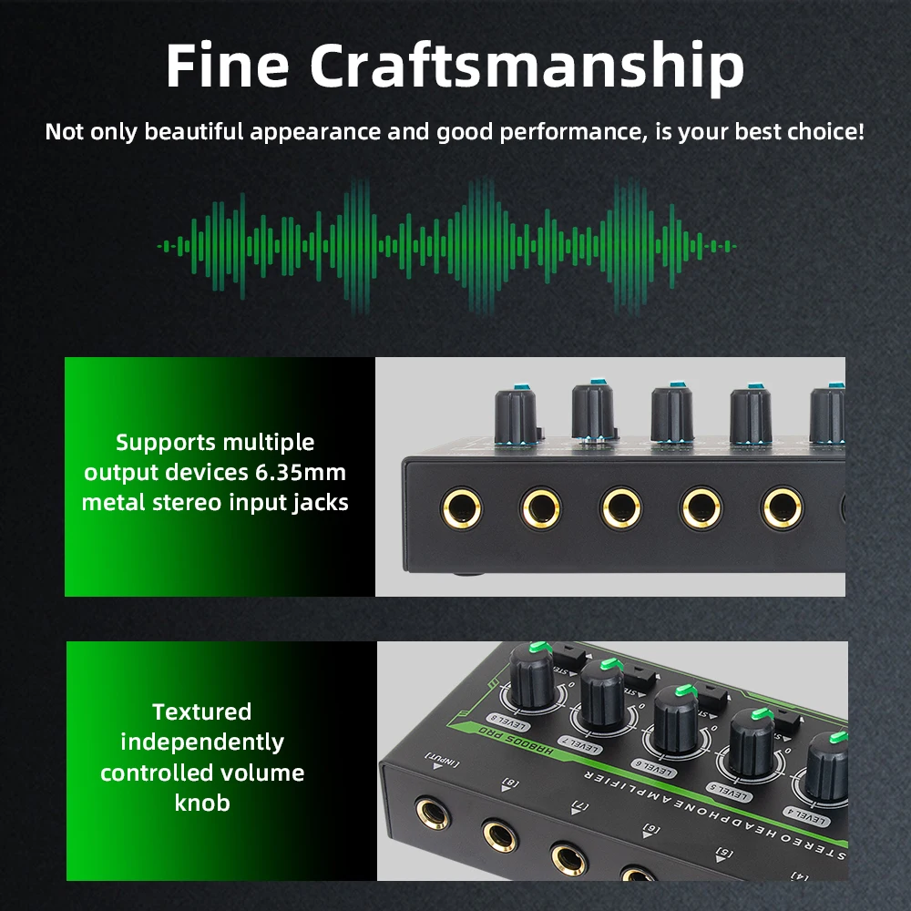 8 Channel Headphone amplifier HA800 PRO Stereo Amp Microamp Amplifier ...