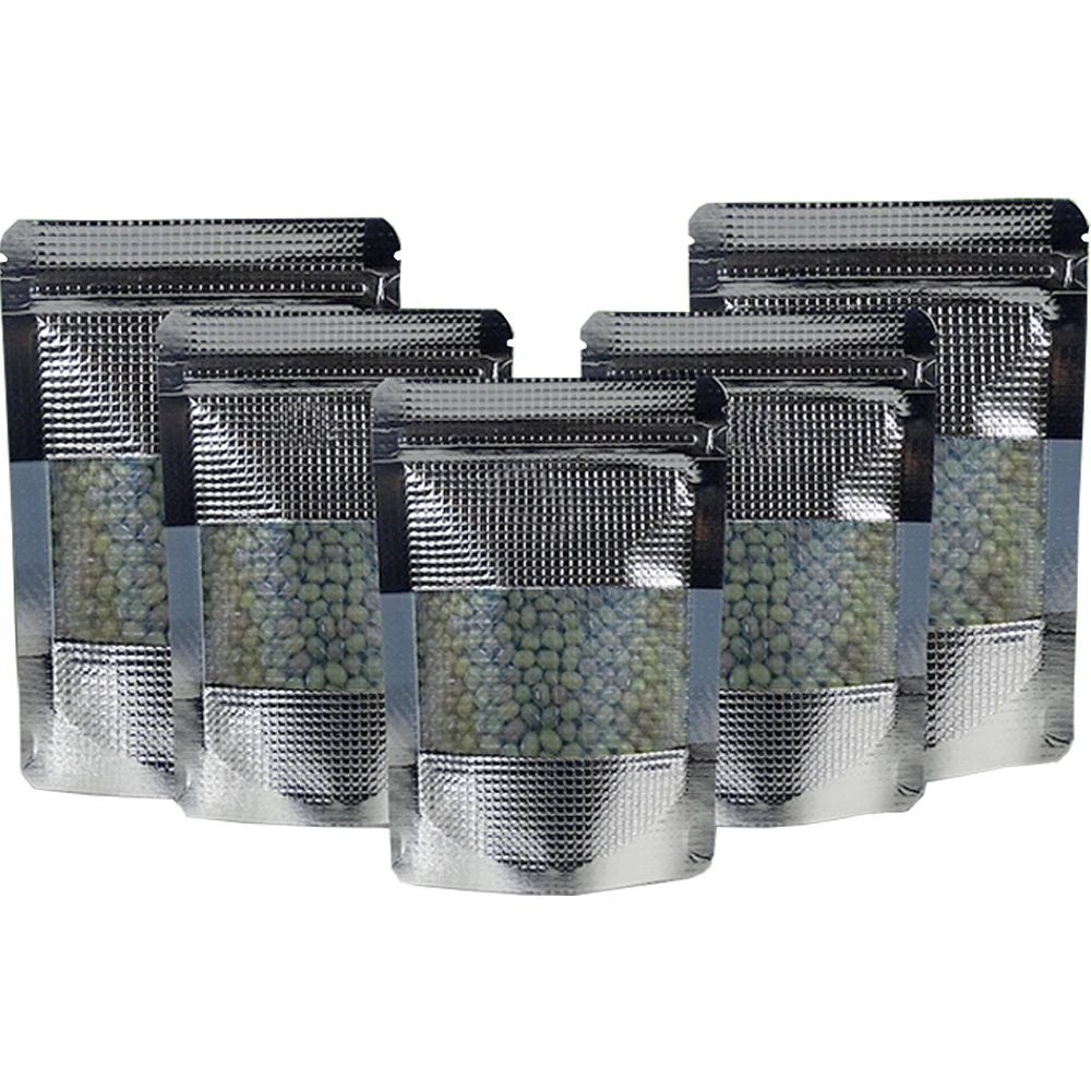100Pcs Silver Aluminum Foil Zip Lock Stand Up Bag with Frosted Window ...