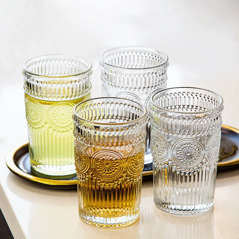 12oz-4pcs-Sets-Glass-Cups-Embossed-Design-Coffee-Cup-Heat-Resistant ...