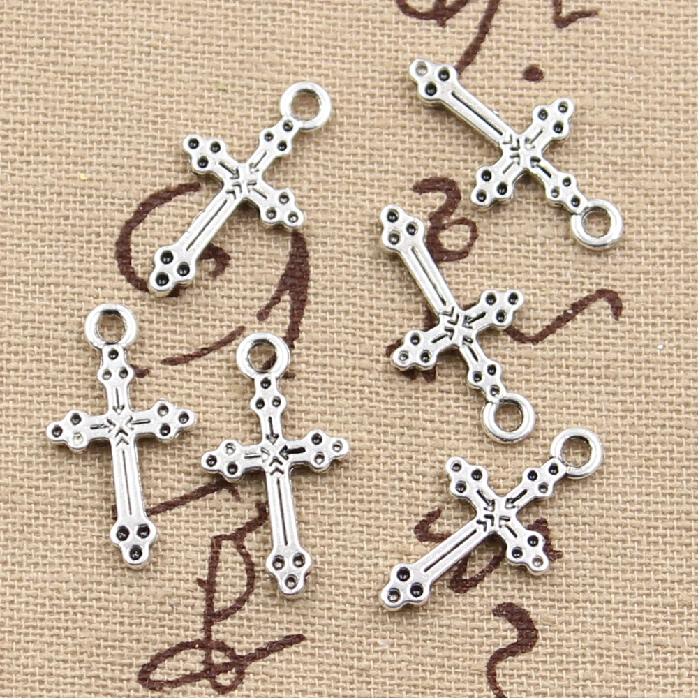 50pcs Charms Christian Cross 15x7mm Antique Bronze Silver Color Plated ...