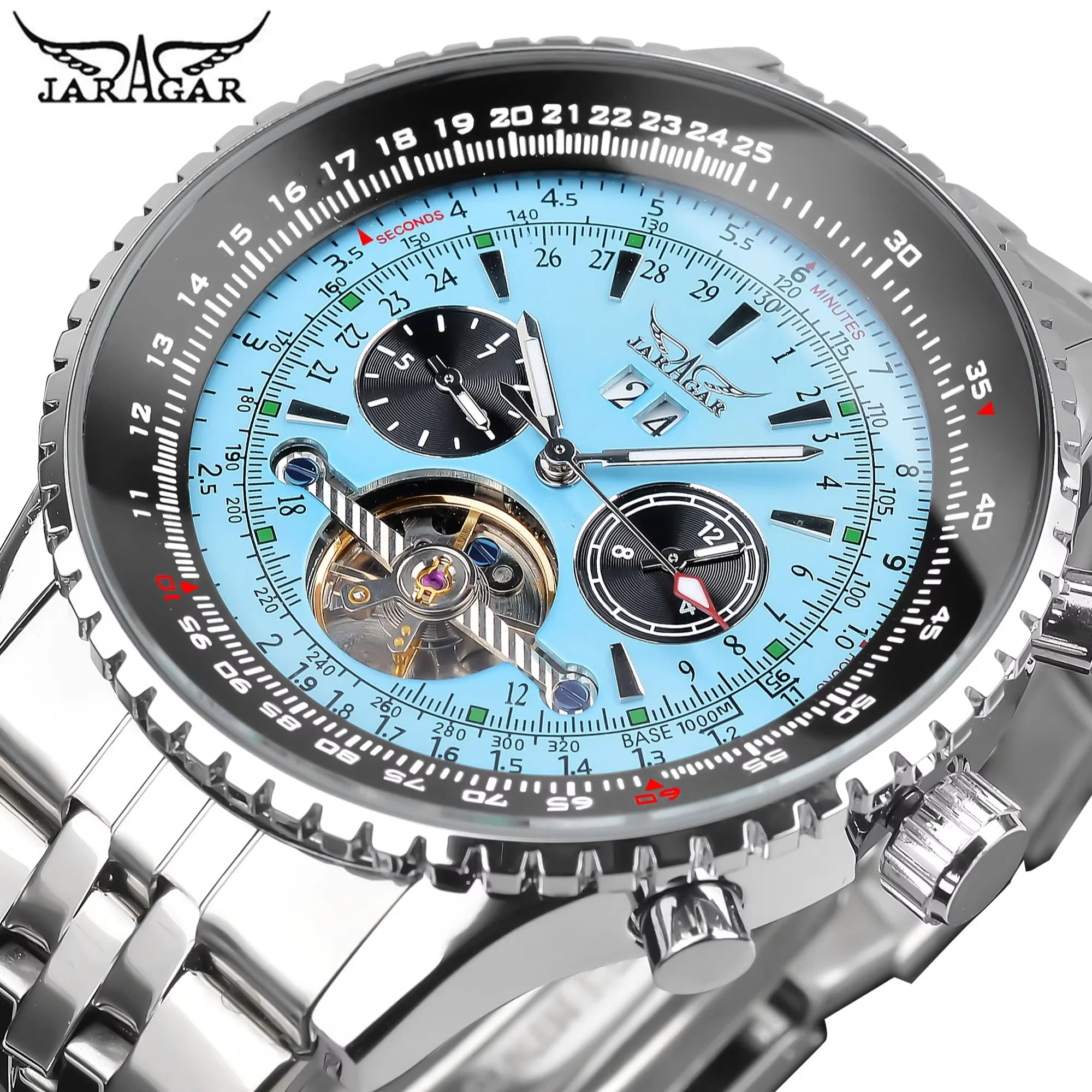 Jaragar Men's Automatic Mechanical Watch Fashion Tourbillon Blue Dial ...
