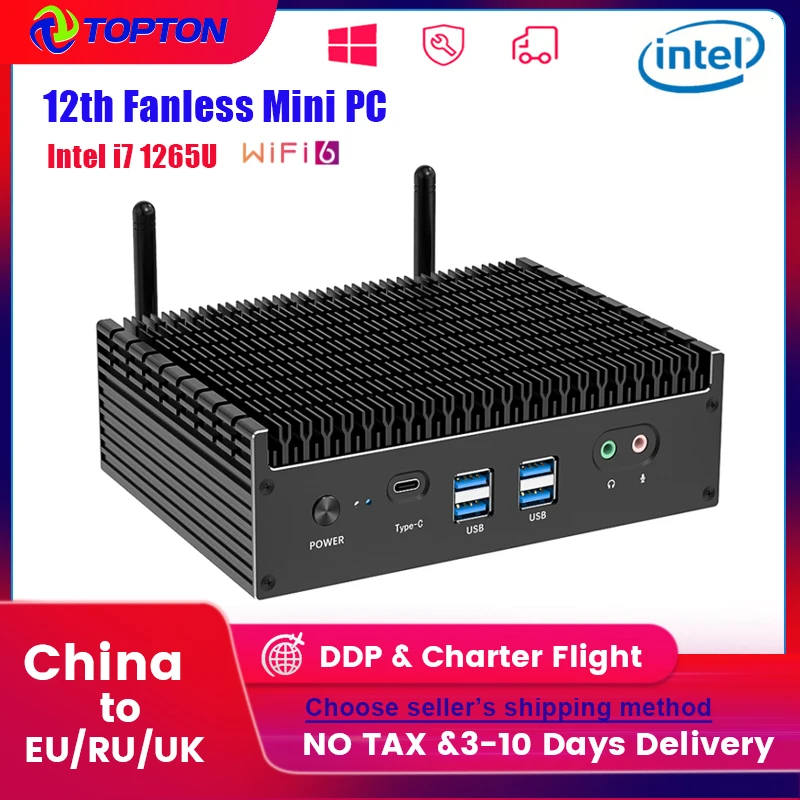 Topton Fanless Mini Pc Intel I7 1265u 1255u 12th Gen Gaming Pc Windows 11 Pcie4.0 Dual 2.5g Lan ...