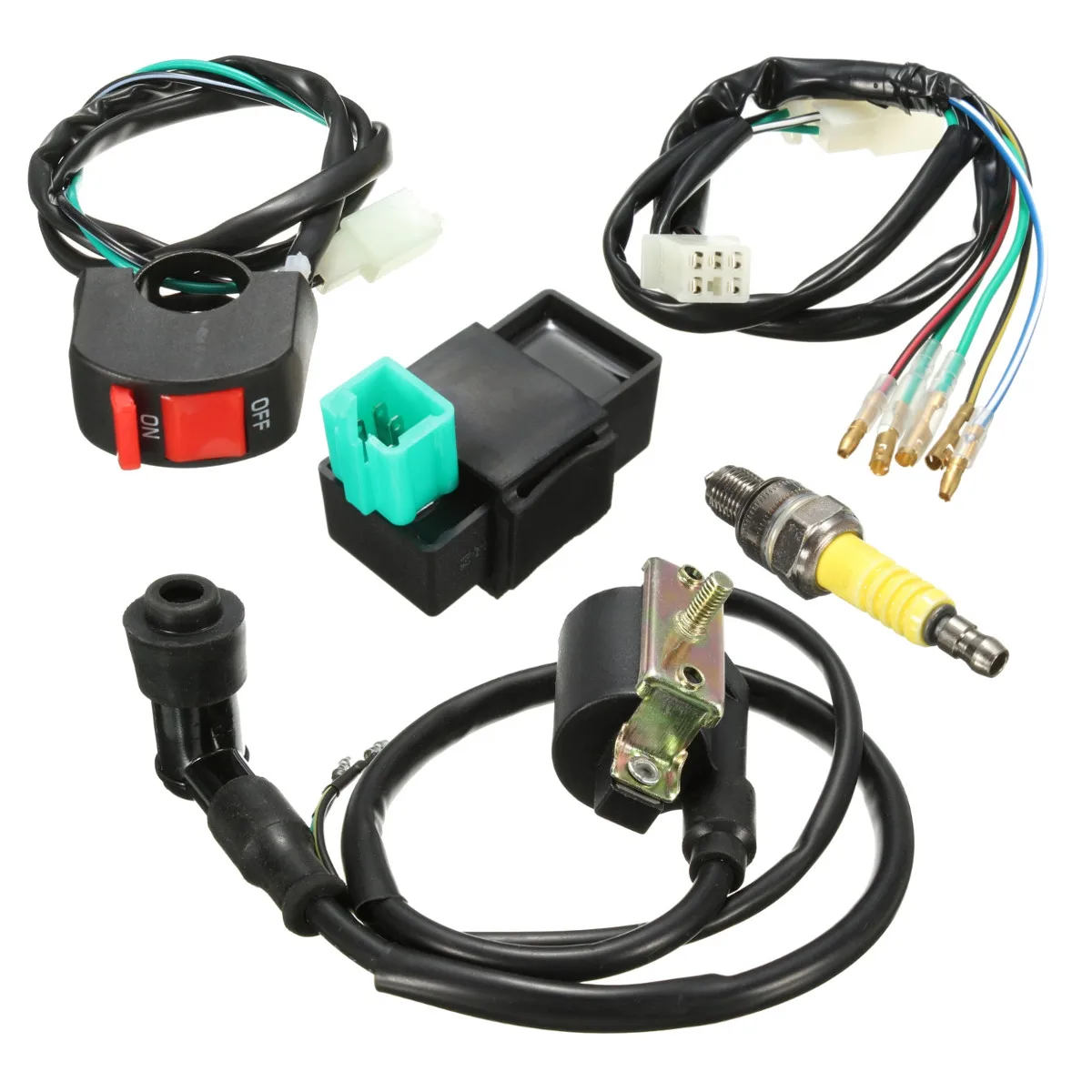 5pcs-set-Wiring-Loom-Kill-Switch-Coil-CDI-Plug-Kit-2Pin-For-110cc-125cc ...