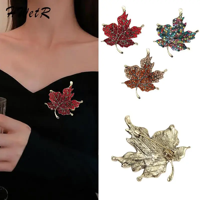 Women-Fashion-Enamel-Double-layer-Maple-Leaves-With-Fake-Pearl-Brooch ...