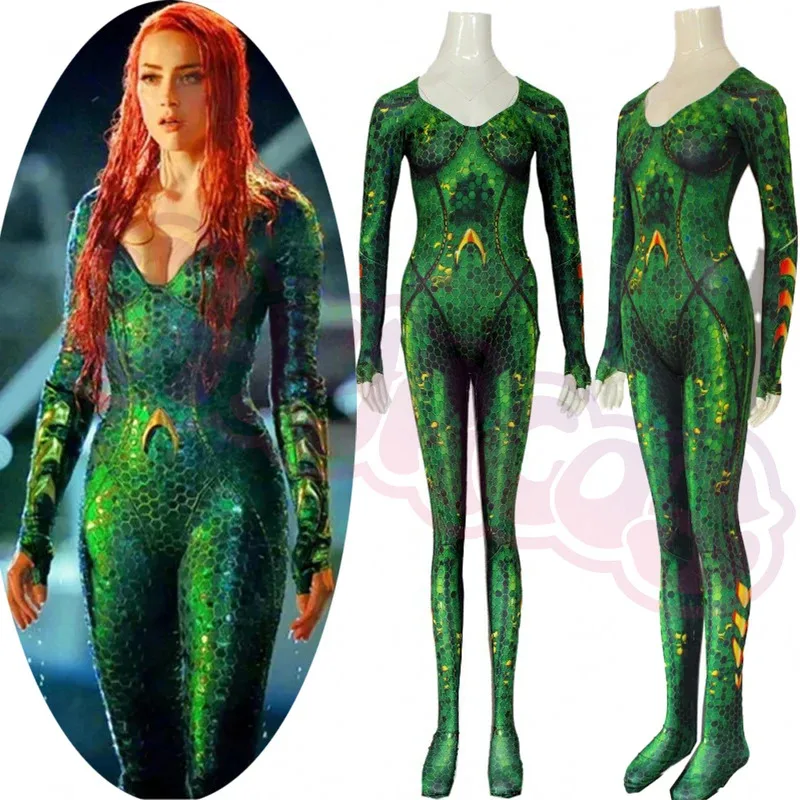 Mera Cosplay Costume Tights Jumpsuit Anime Sea Movie The Queen Mera ...