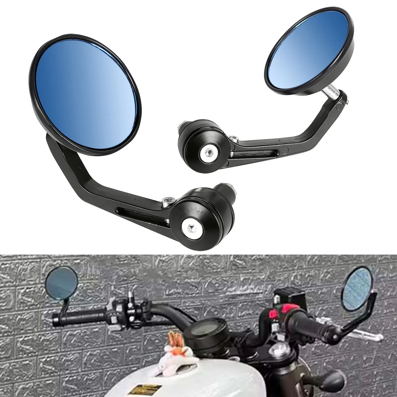 Motorcycle Mirror Handlebar Mirror 22MM 7/8" Universal Aluminum Round ...