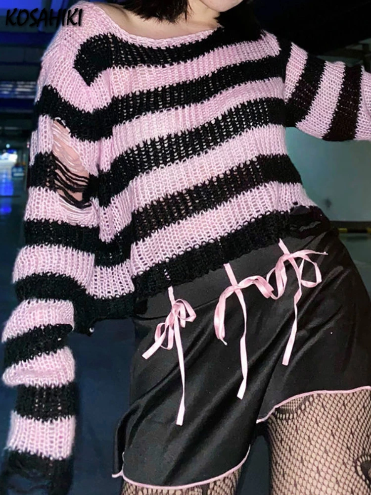 Striped Knitted Sweater Gothic | Gothic Punk Striped Sweater | Striped ...