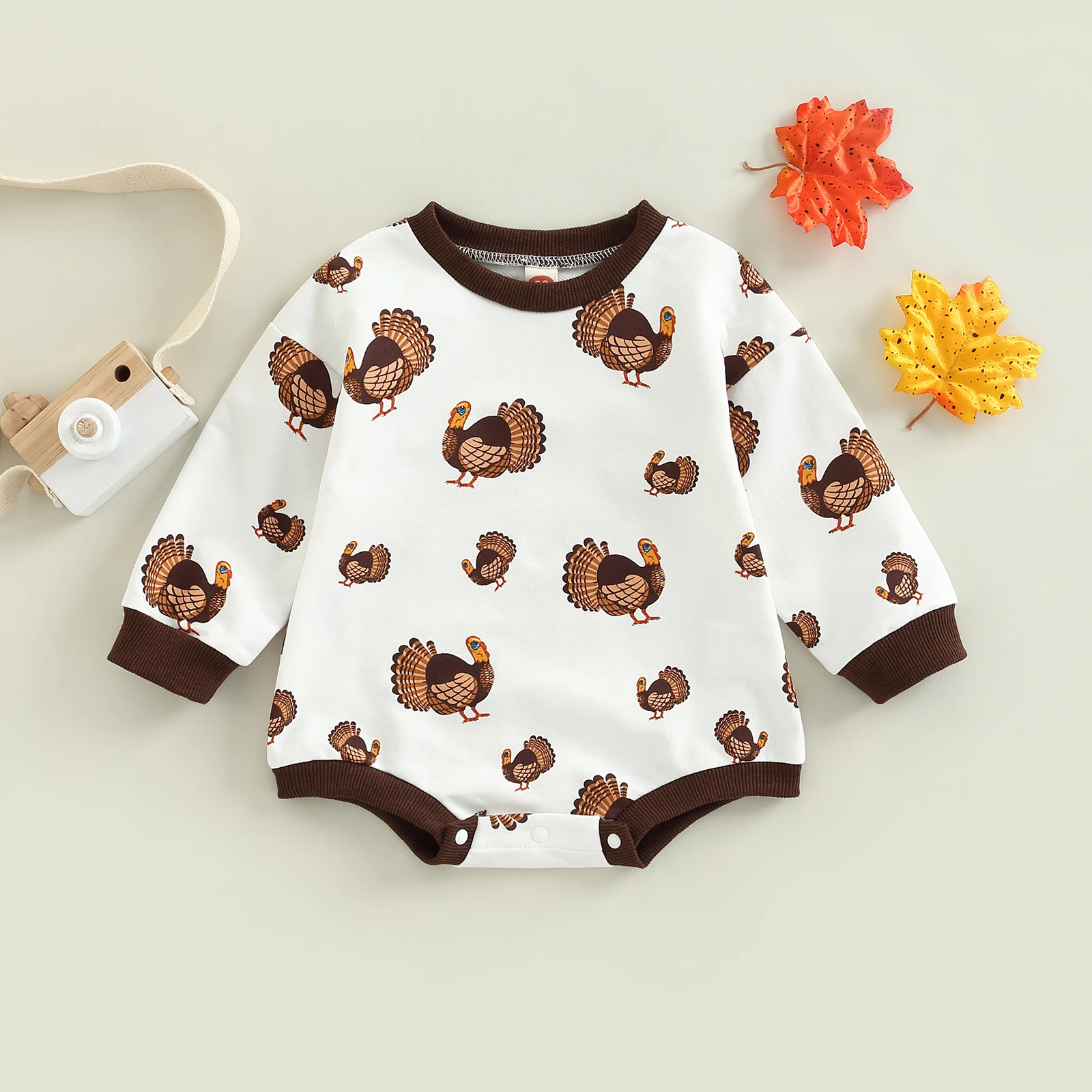 Citgeett Autumn Thanksgiving Day Infant Baby Girl Boy Bodysuit Turkey Print Long Sleeve Snaps ...