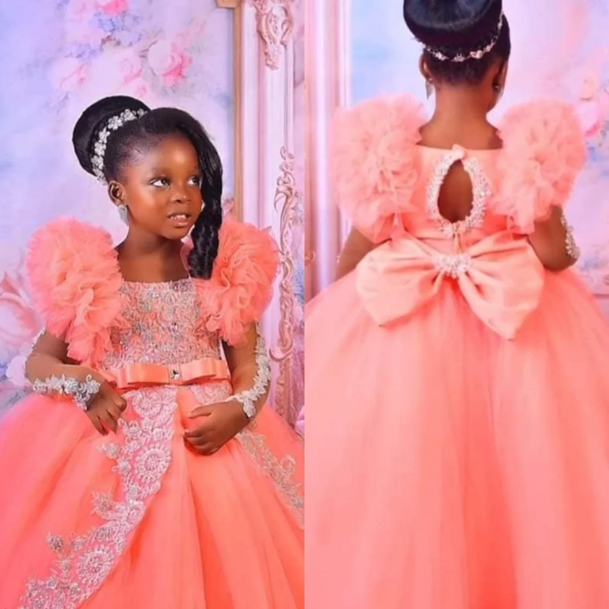 Peach-Pink-Little-Baby-Girls-Birthday-Party-Dresses-Lace-Appliqued ...