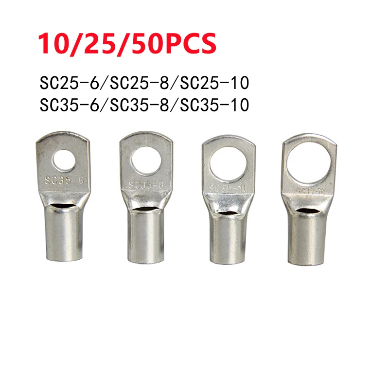 10-25-50PCS-SC25-6-SC25-8-SC35-10-Copper-Cable-Lug-Bolt-Hole-Tinned ...