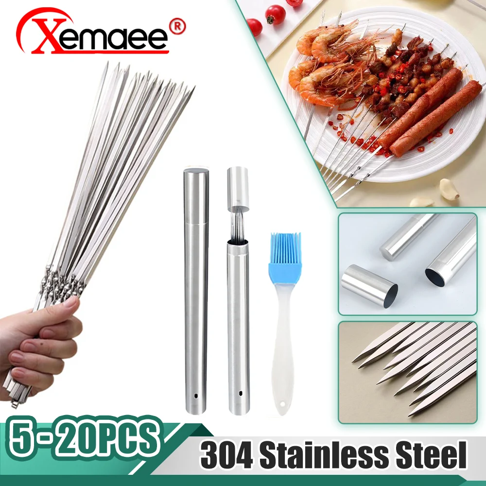 Stainless-Steel-Barbecue-Skewer-Reusable-BBQ-Needle-Stick-Skewers-Kebab ...