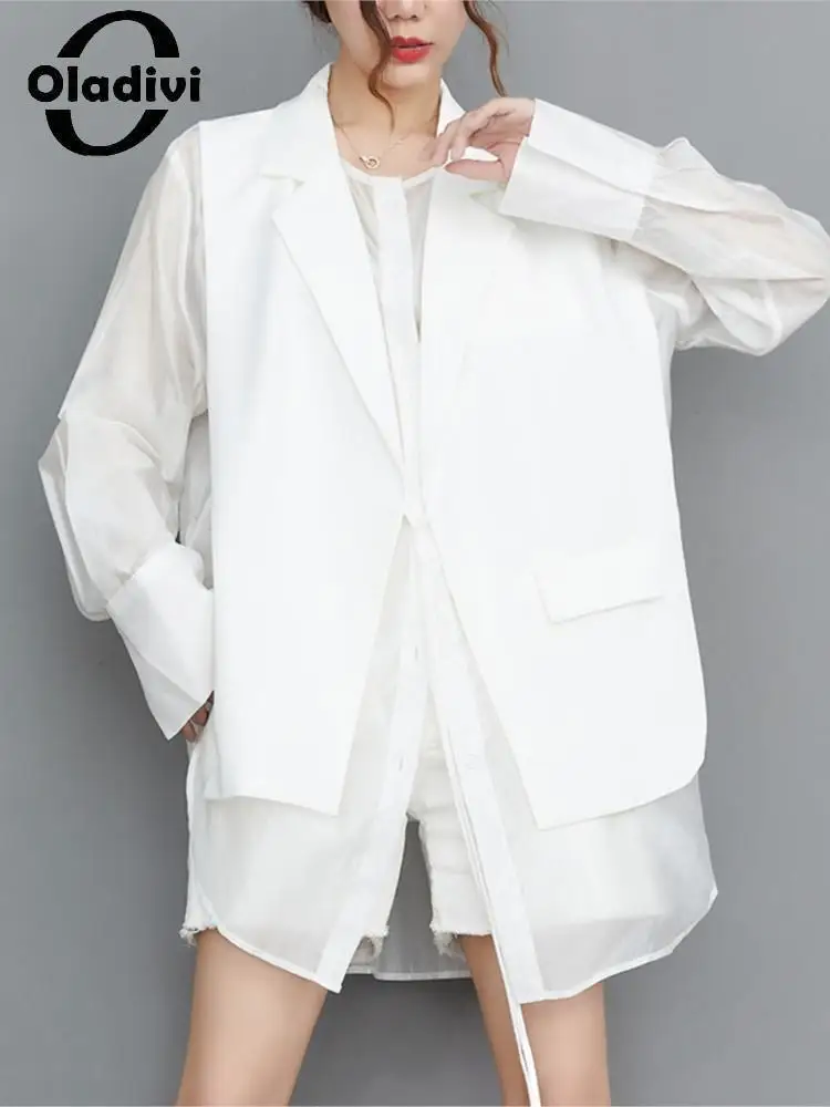 Oladivi Women Faux Two Pieces Blouses 2022 Summer Casual Loose See ...