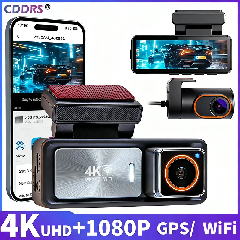 4K Ultra HD Front and 1080P Rear Car Dash Camera WiFi GPS WDR Night ...