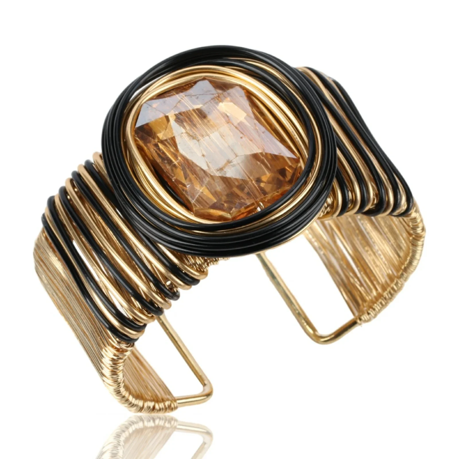 Gold Color Arm Cuff Big Crystal Bracelets for Women Non Tarnish Wrist ...