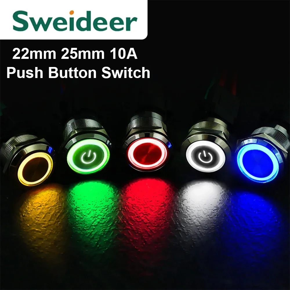 Metal-Push-Button-Switch-22-25mm-10A-High-Current-Waterproof-LED-Light ...