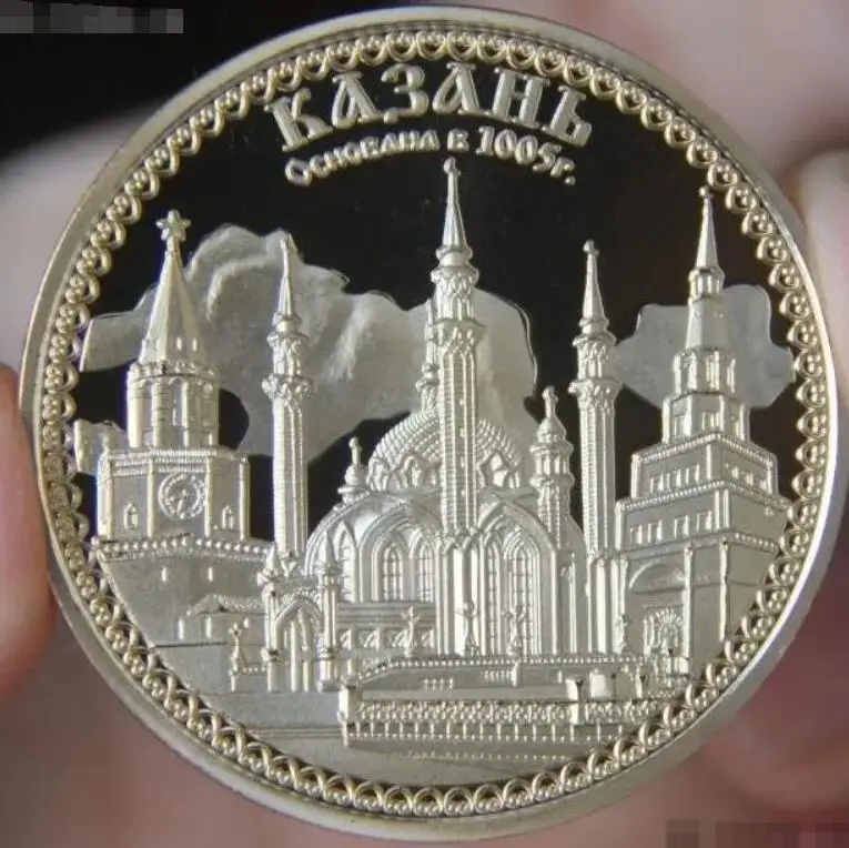40mm Kazan kursharif Mosque gold plated souvenir medal coin collection