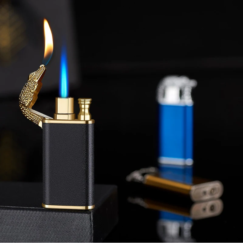 Crocodile-Double-Fire-Dragon-Lighter-Metal-Blue-Flame-Direct-Windproof ...