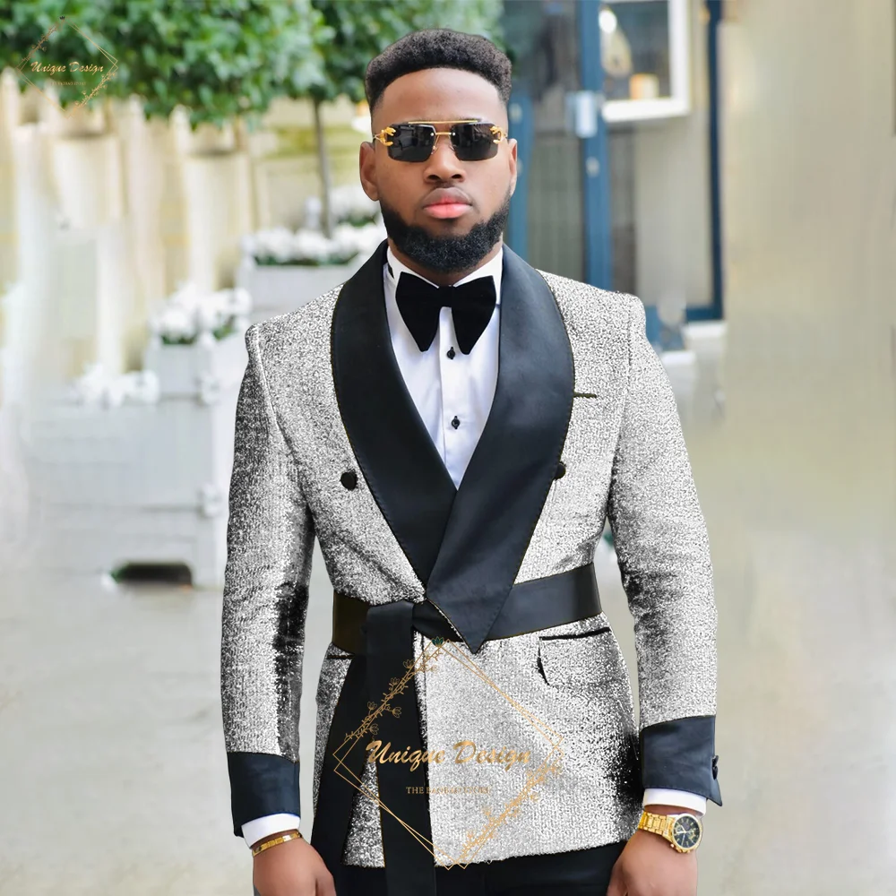 Men's Suits in Sliver-white Premium Fashion Performance Fit Set Shiny ...
