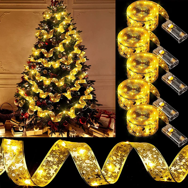 Christmas Decoration Fairy Lights Navidad Tree Ornament Ribbon Led Lamp ...