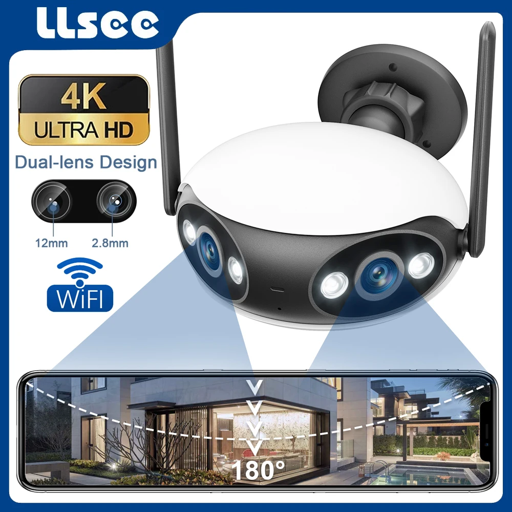 LLSEE 8MP dual lens super wide angle 180, outdoor wireless wifi ...