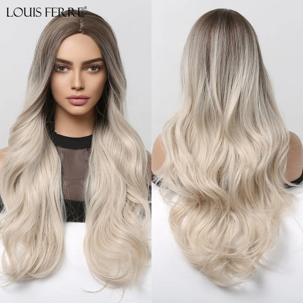 LOUIS FERRE Synthetic Platinum Wigs for White Women Long Wave Light ...