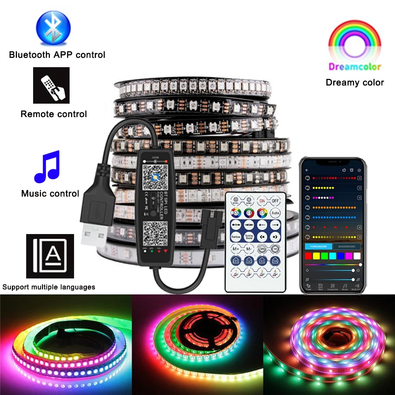 1m 2m 4m 5m Ws2812b Led Lights Ws2812 Rgb Led Strip Light Individually ...