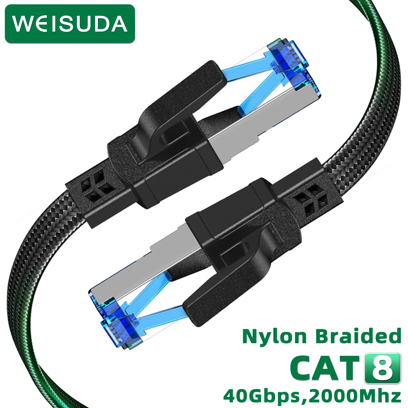 Cat8 Ethernet Cable 40Gbps 2000MHz Nylon Braided RJ45 Network Lan Patch ...