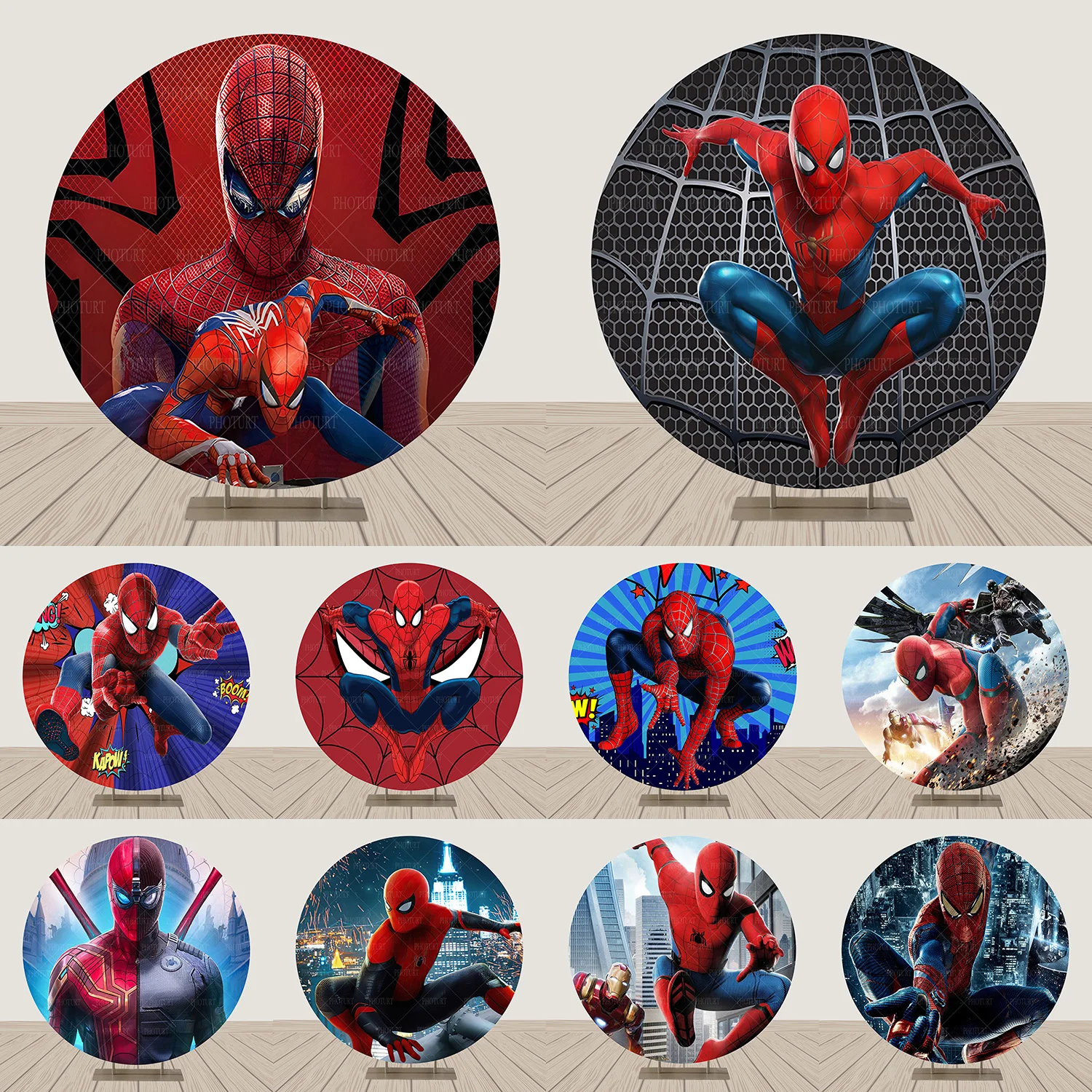 Round-Disney-Superhero-Spiderman-Background-Kids-Birthday-Party ...