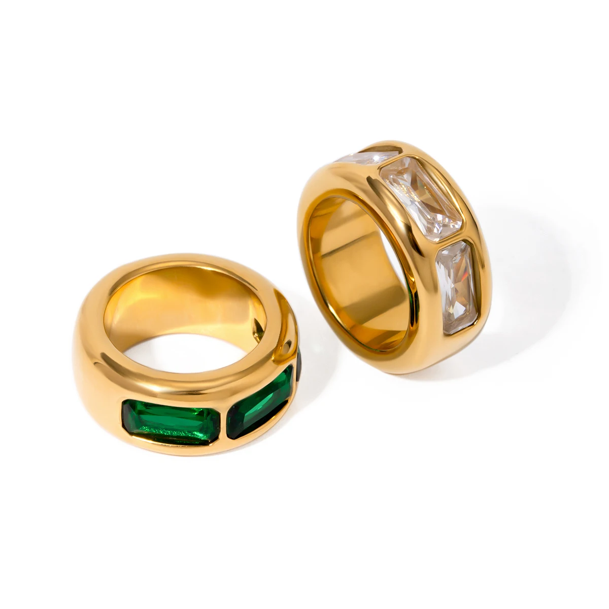 Youthway Creative Golden Wide Chunky White Cubic Zirconia Inlaid Ring ...