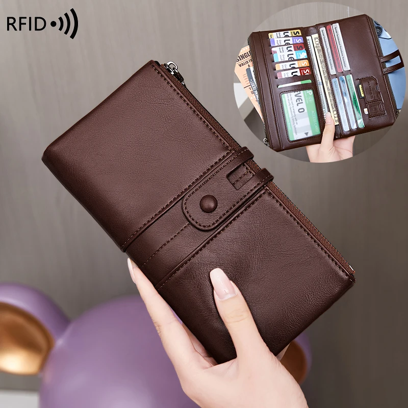 RFID Blocking Large Capacity Women's Purse, Solid Color, Soft Leather ...