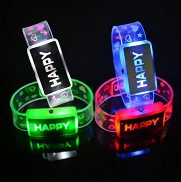 6-12pcs-LED-Light-Up-Bracelets-Happy-Flash-Watch-Flash-Wrist-Strap-Glow ...