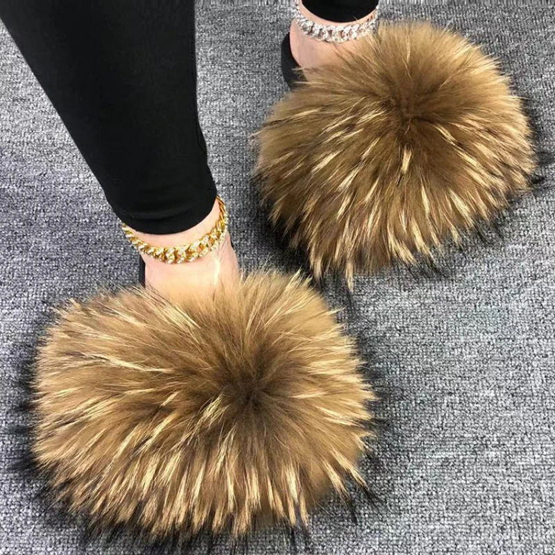 Fur-Slippers-Summer-Women-Real-Fox-Fur-Slides-Home-Furry-Flat-Sandals ...