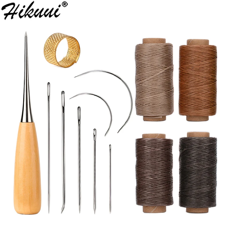 Leather-Stitching-Tools-Kit-with-Hand-Sewing-Needles-Awl-Thimble-Waxed ...