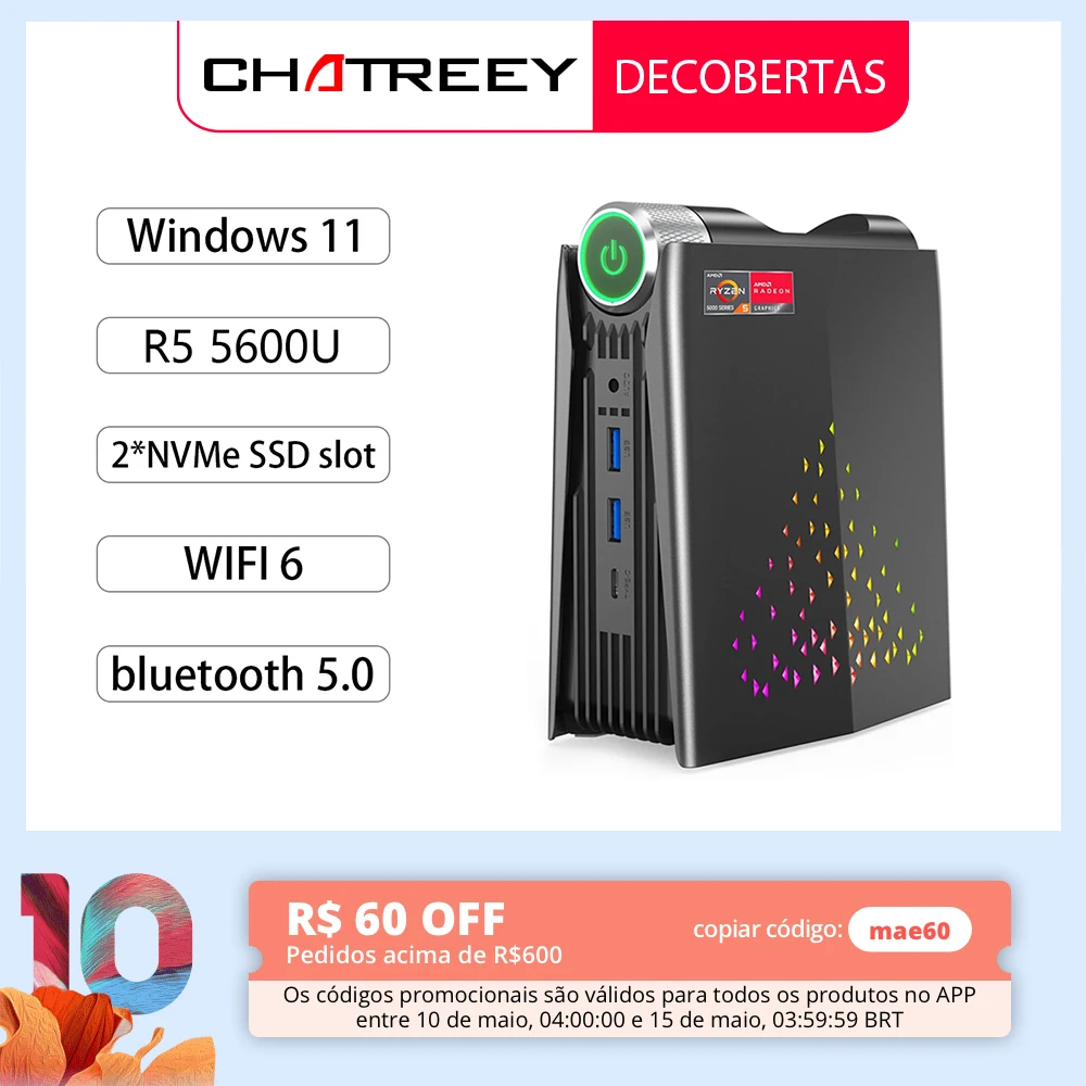 Chatrey Amd Ryzen R5 5600u Mini Computador Com Gráficos Radeon 4k Uhd ...