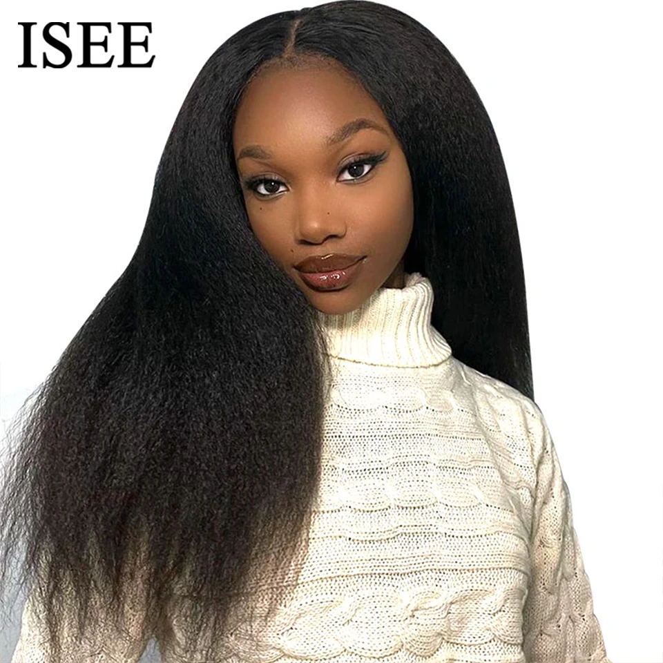 Wear Go Glueless Human Hair Wig ISEE Hair Mongolian Kinky Straight 4x6 HD Glueless Lace Front ...