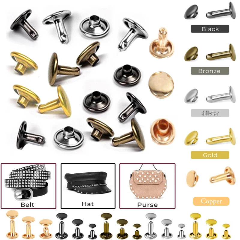 100Pcs-6-12mm-Metal-Double-Cap-Rivets-Stud-Round-Nail-Spike-For ...