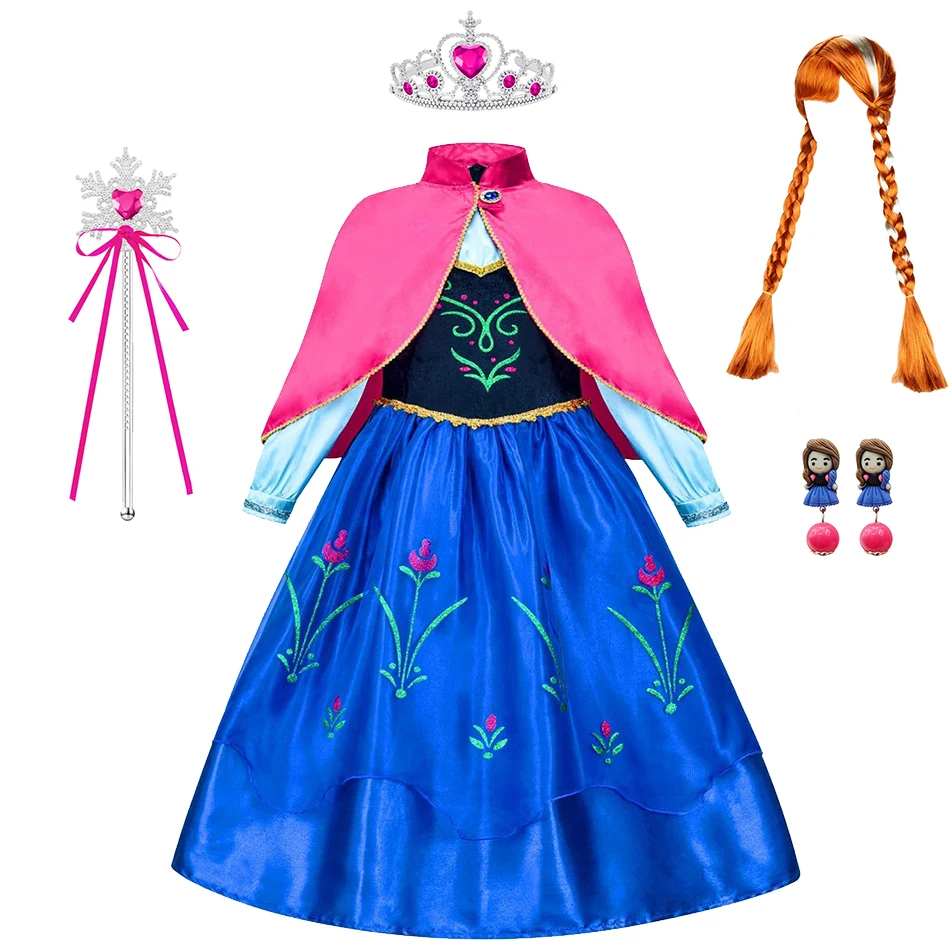 Anna Coronation Dress With Cloak Girl Purim Cosplay Costume Children ...