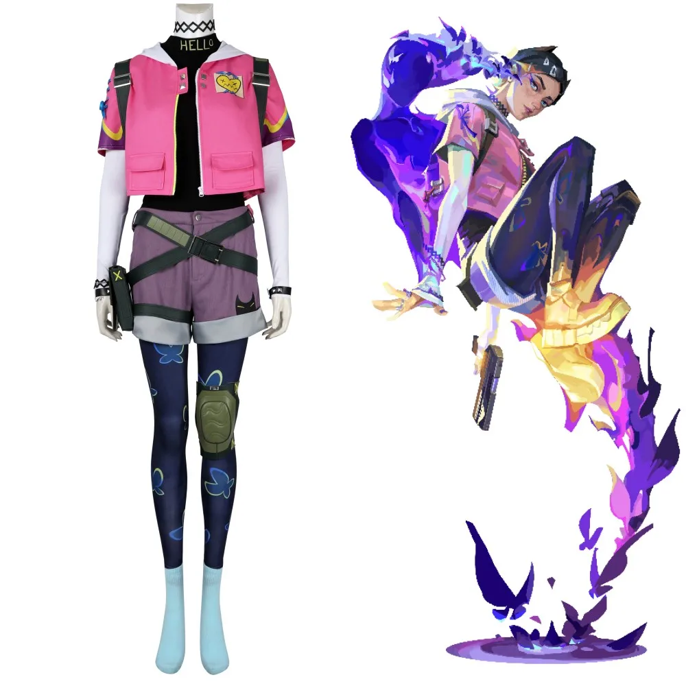 Disfraz-de-Cosplay-de-clavo-Valorant-abrigo-de-clavo-rosa-camisa ...