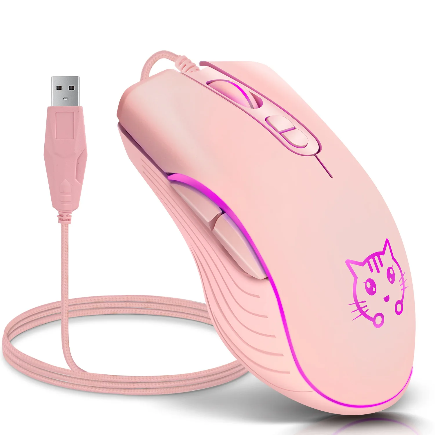 USB-Wired-Gaming-Mouse-Pink-Computer-Professional-E-sports-Mause-2400 ...