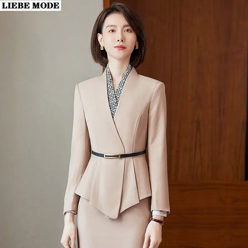 Professional Skirt Suits Women Spring Autumn Formal Slim Blazer Sets ...
