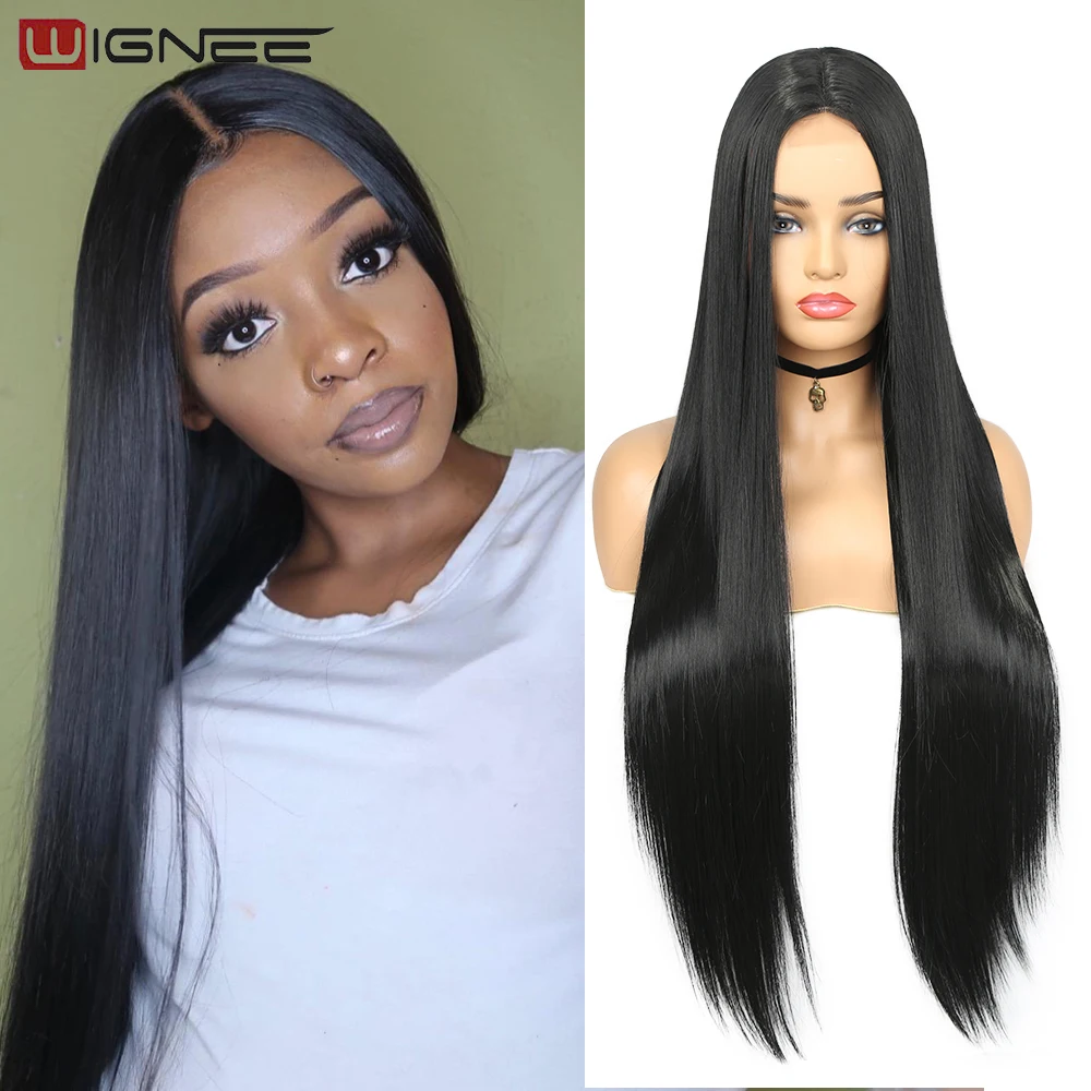 WIGNEE-Peluca-negra-de-cabello-largo-y-liso-natural-para-mujer-Peluca ...