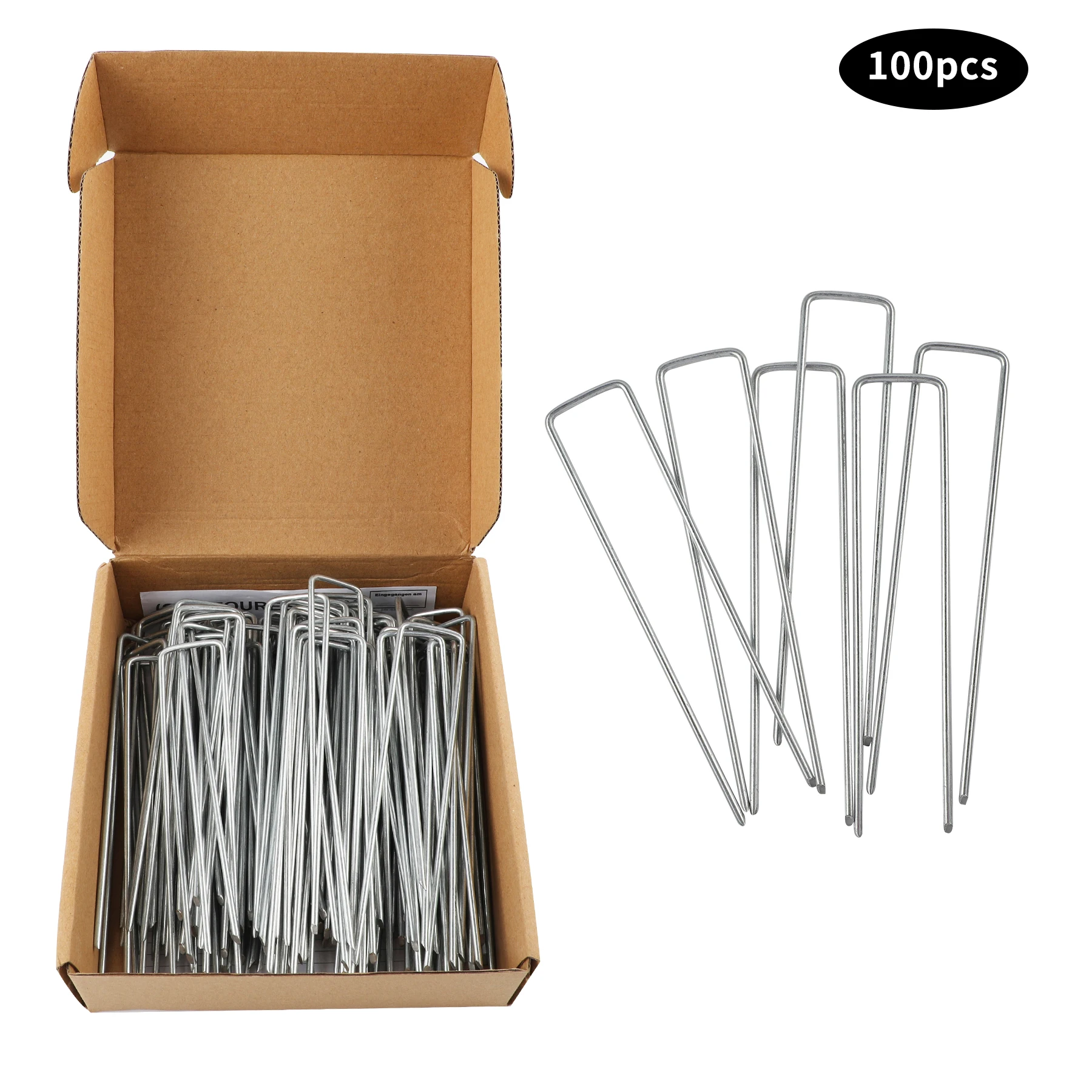 100Pc Gauge Heavy Duty U-Shaped Garden Stakes Pins Galvanized Landscape ...