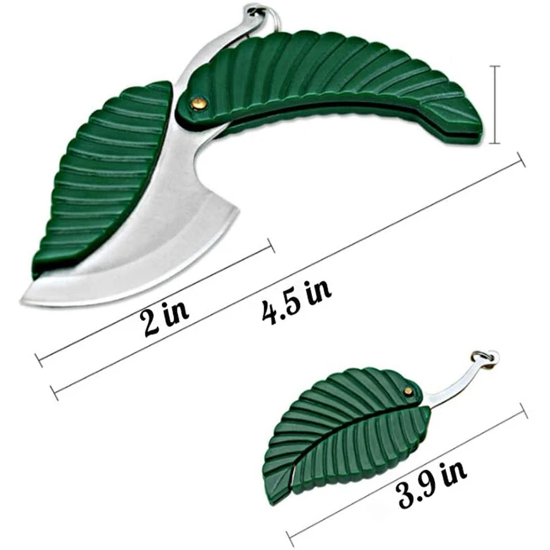 Green Mini Fold Leaf Shape Pocket Knife Folding Keychain Knife Outdoor ...