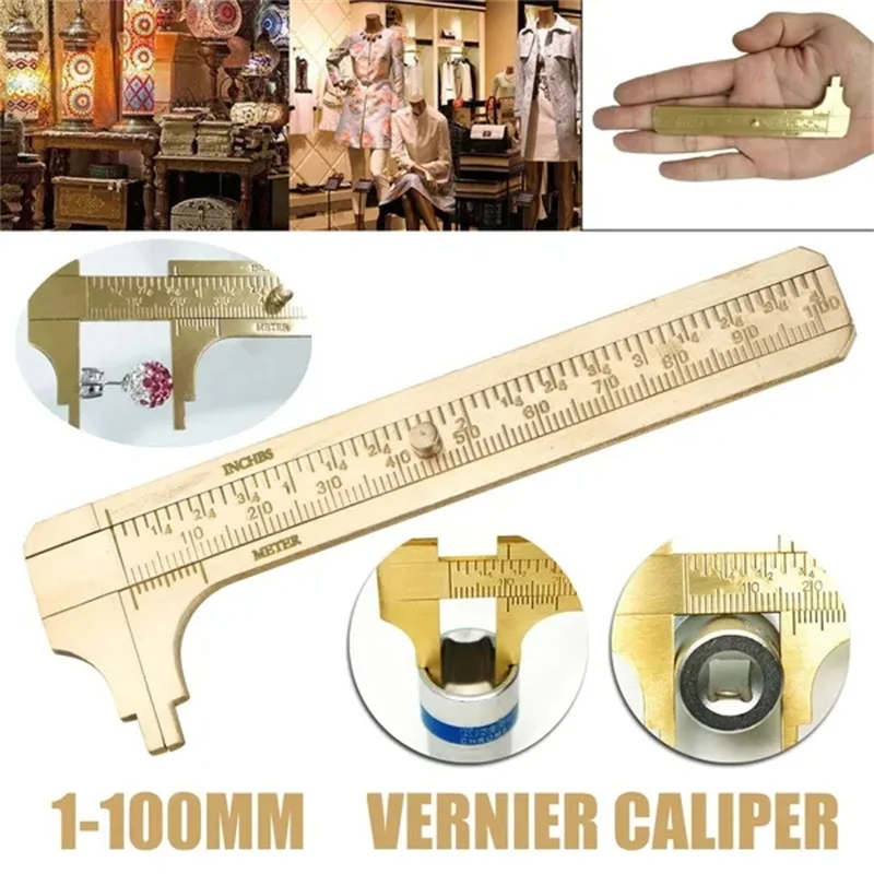 Brass-Vernier-Caliper-Gauge-Double-Scales-Mm-inch-100mm-Pocket-Ruler ...