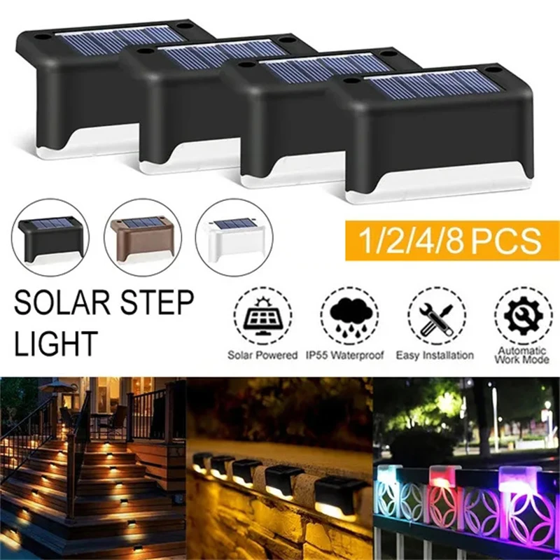 1/2/4/8pcs Led Solar Lamp Path Stair Outdoor Waterproof Wall Light ...