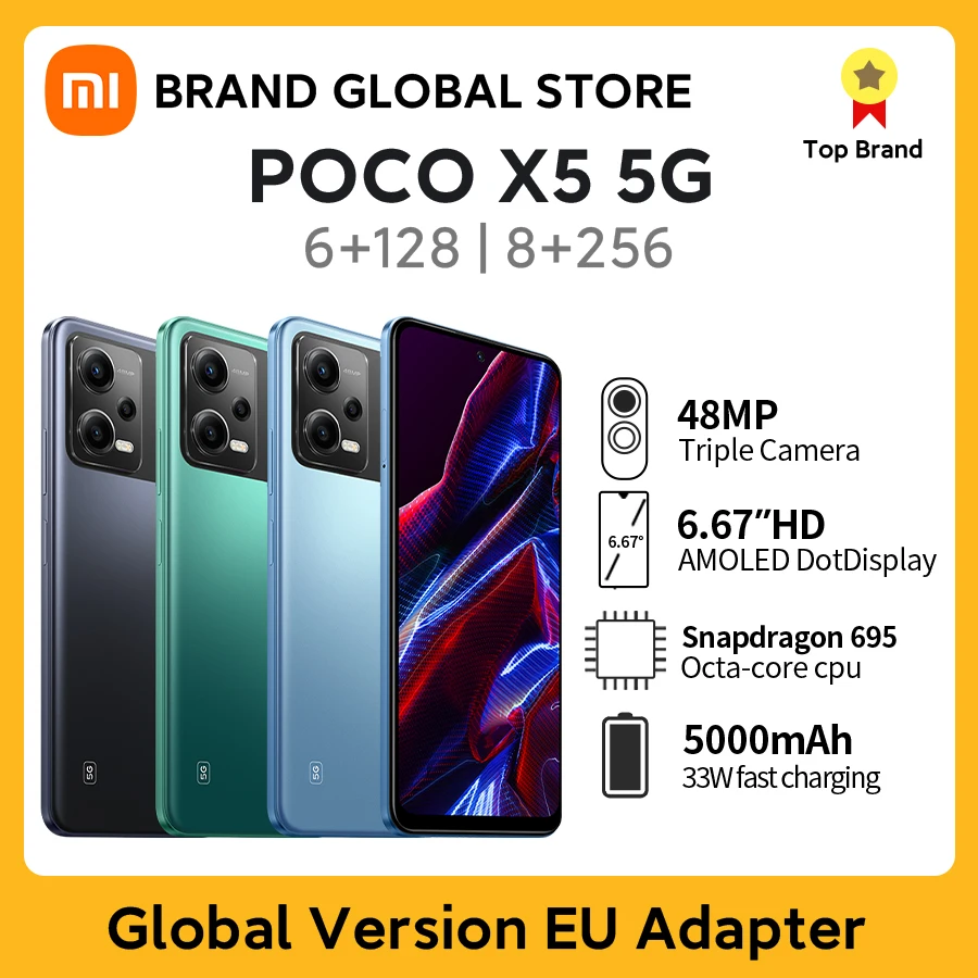 Global Version POCO X5 Cell Phone NFC 5G 128GB/256GB 6.67"120Hz AMOLED ...