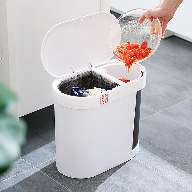 Tea Bucket Plastic Home with Lid Dry and Wet Separation Trash Can Press ...