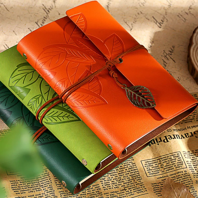 A6 Retro leaf book creative handbook kraft paper notebook travel diary ...