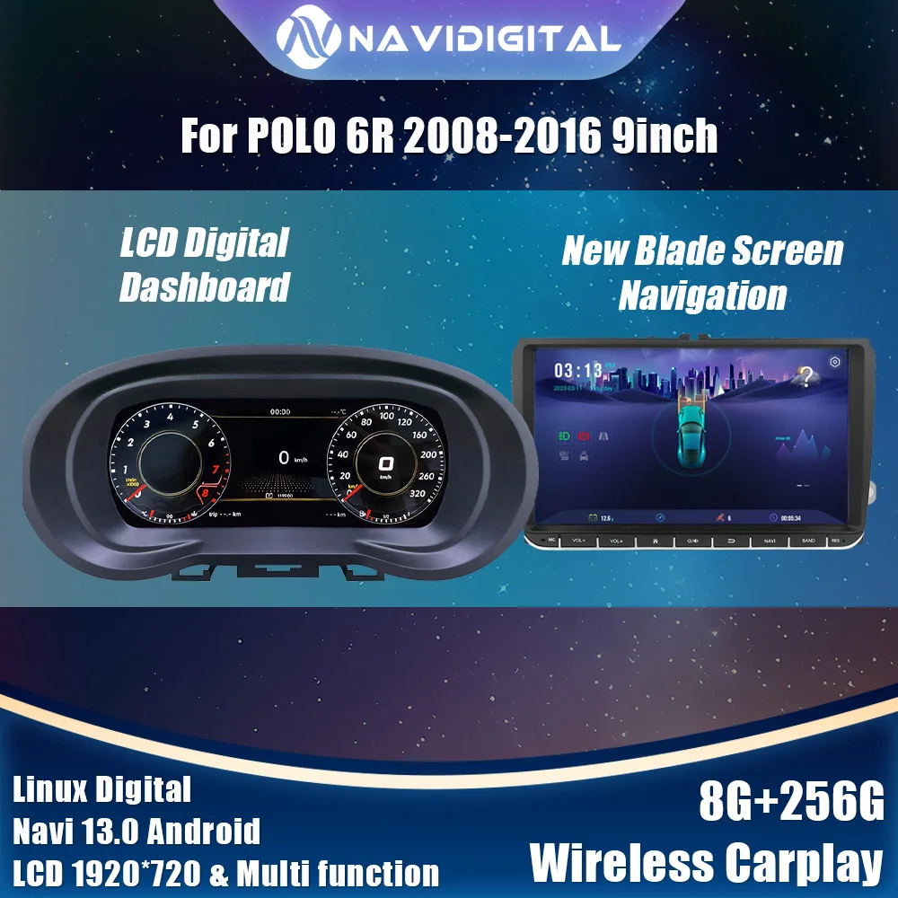 Navidigital 9 inch Lcd Digital Dashboard Cluster For VW Polo 6R 2008 ...