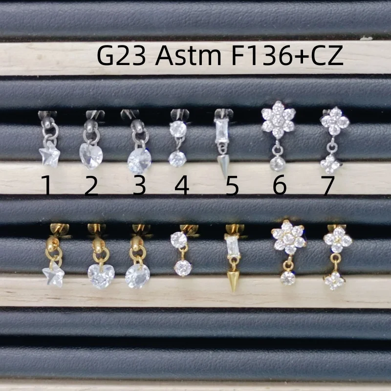 10pcs-16G-G23-Titanium-Flower-Star-Heart-RoundCZ-Internal-Thread-Lip ...